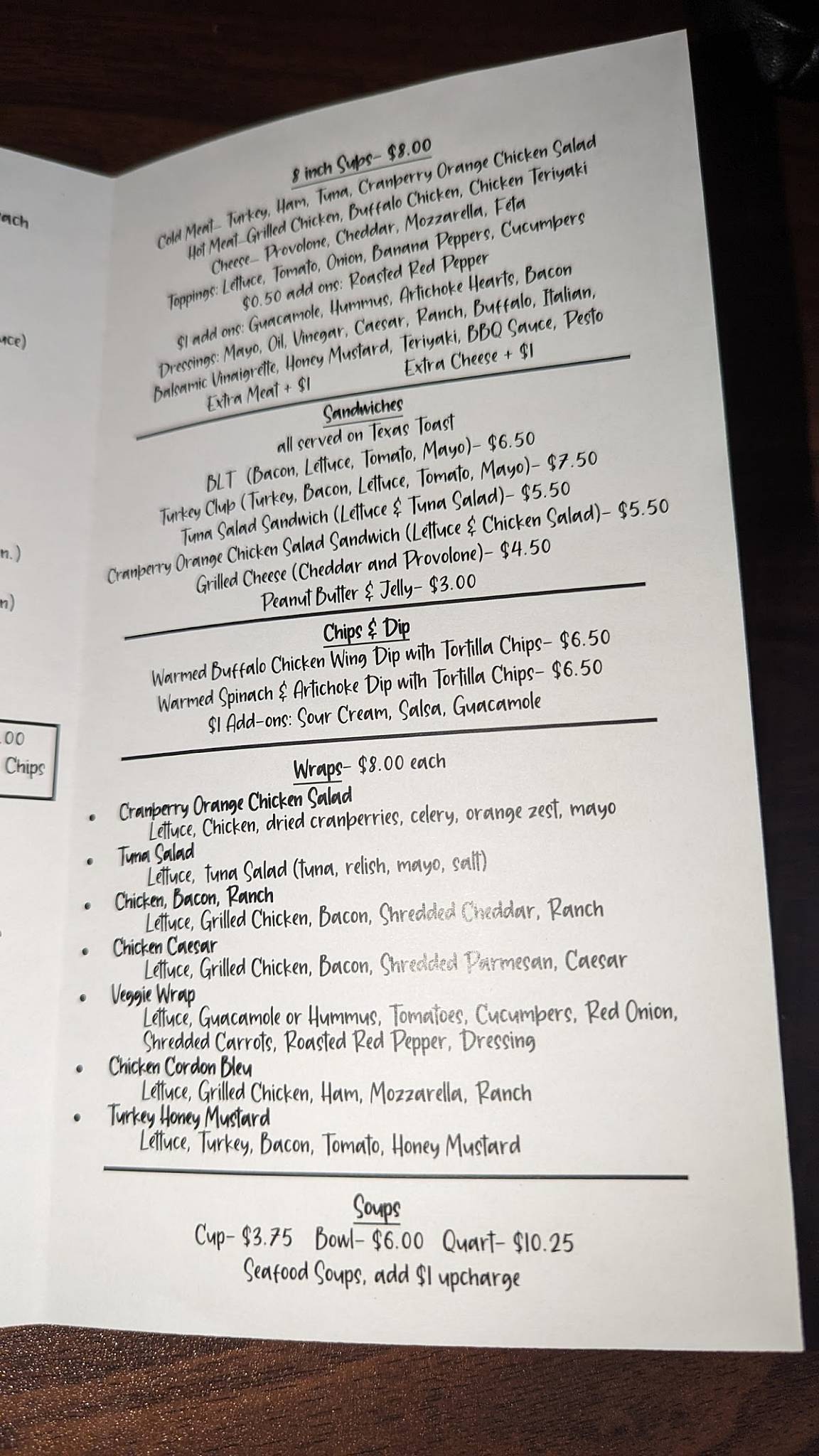 Menu at Peace of the Pie (Extension of Farm in Peace) restaurant, Collins