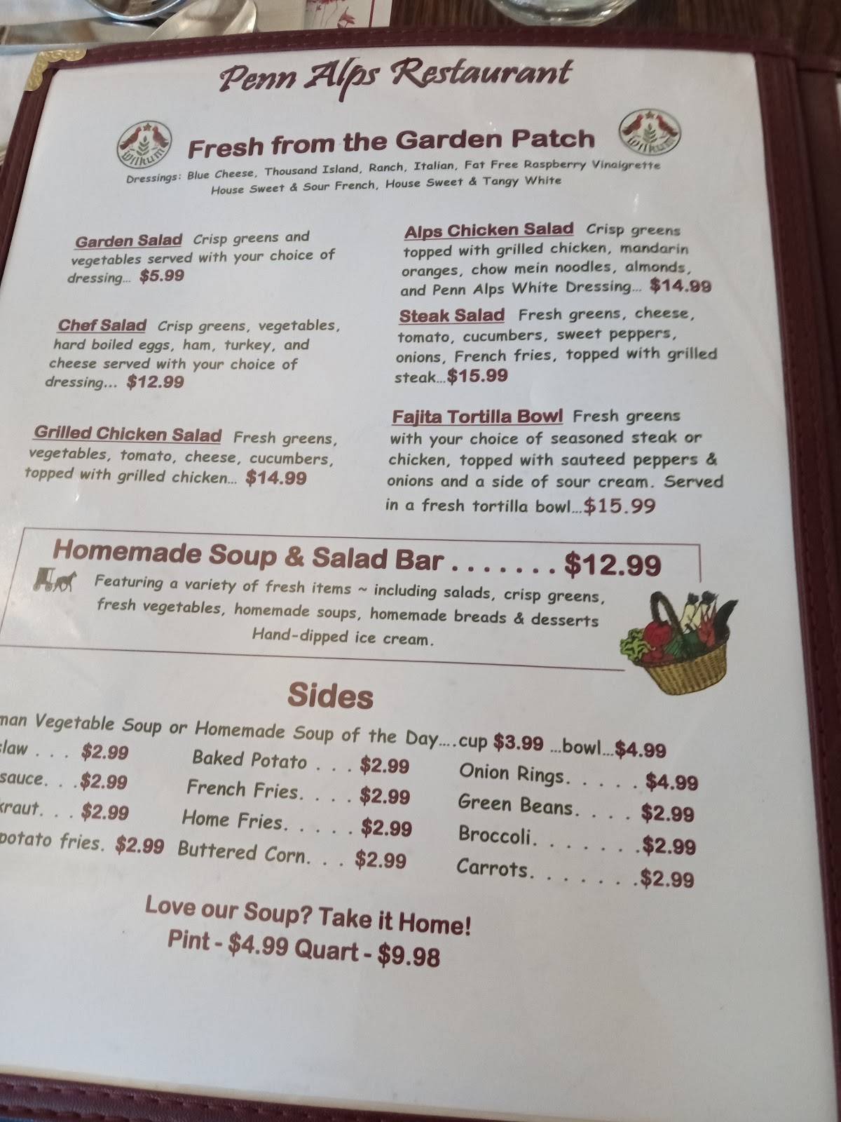 Menu at Penn Alps Restaurant & Craft Shop, Grantsville