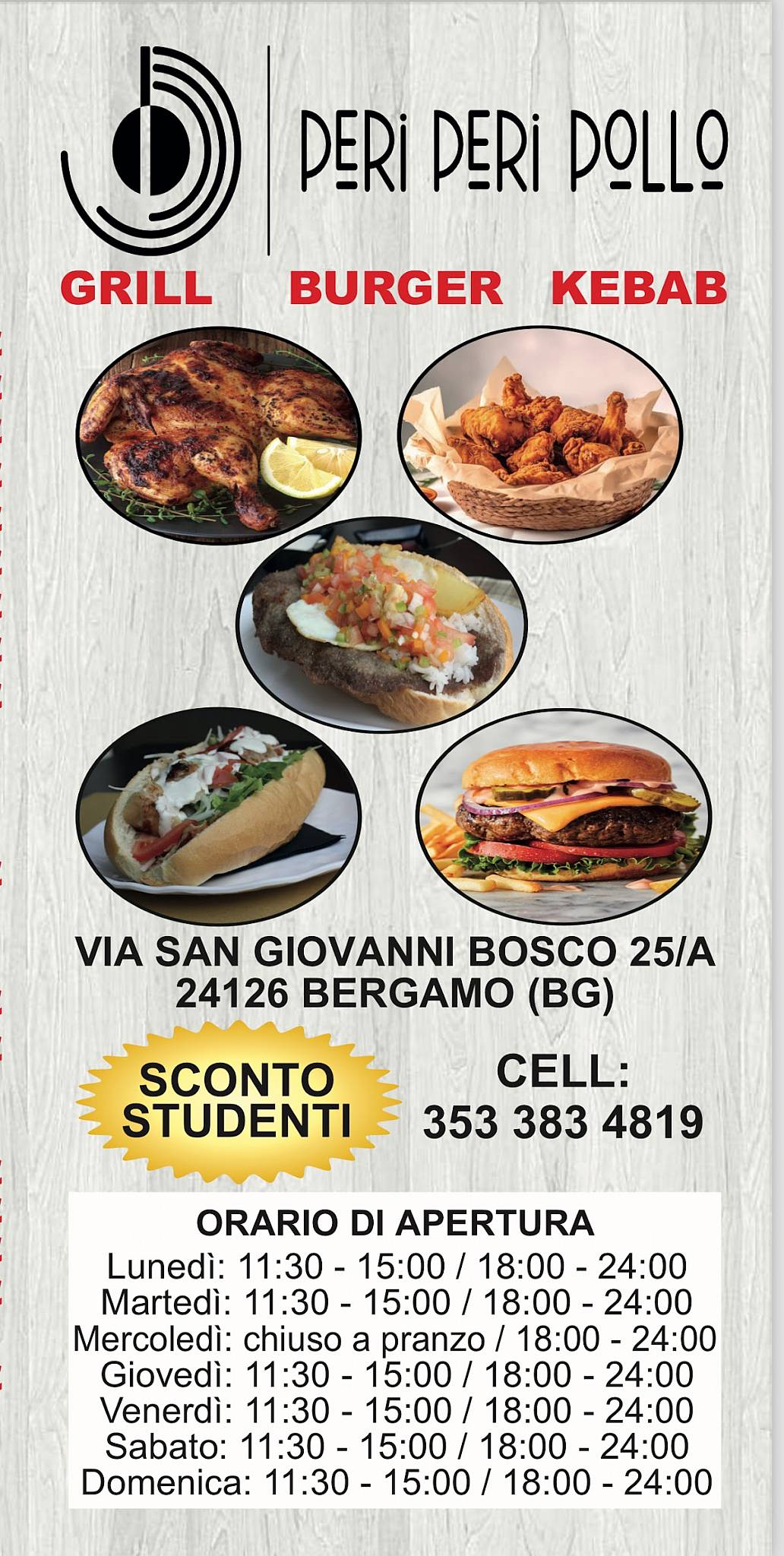 Menu at Peri Peri Pollo (Grill, Burger & Kebab) restaurant, Bergamo