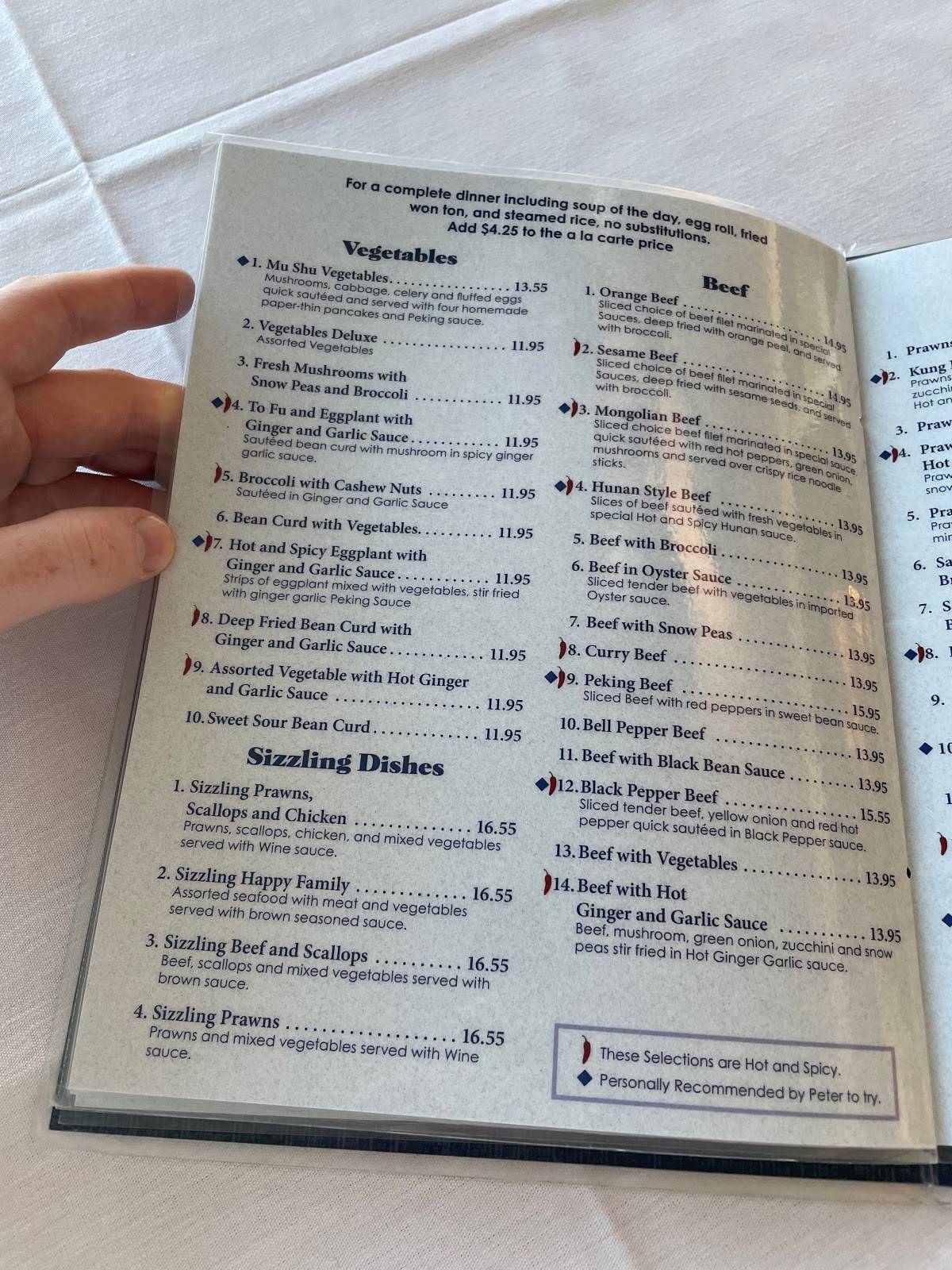 Menu at Peter Chu's Skyroom restaurant, Redding