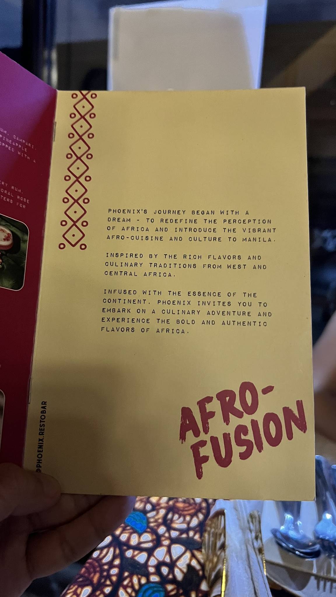 Menu at Phoenix Resto Bar, Makati