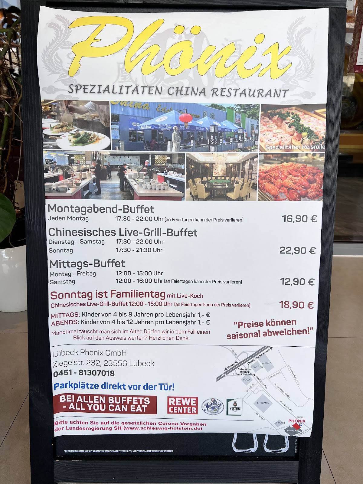 Speisekarte von Phönix restaurant, Lübeck, Ziegelstraße 232