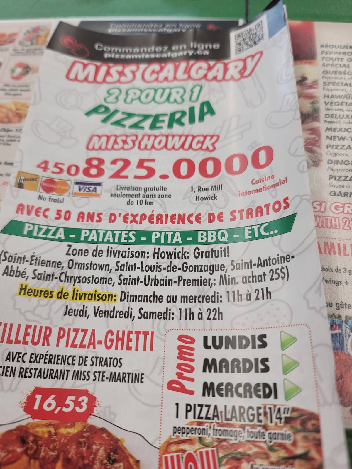 Carta del restaurante Pizza Miss Calgary -miss Howick, Howick