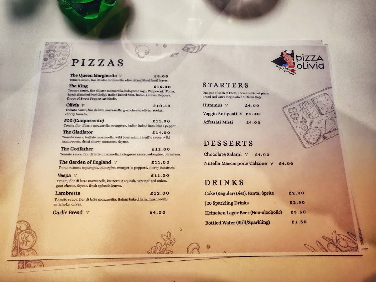 Menu at Pizza Olivia restaurant, Tonbridge