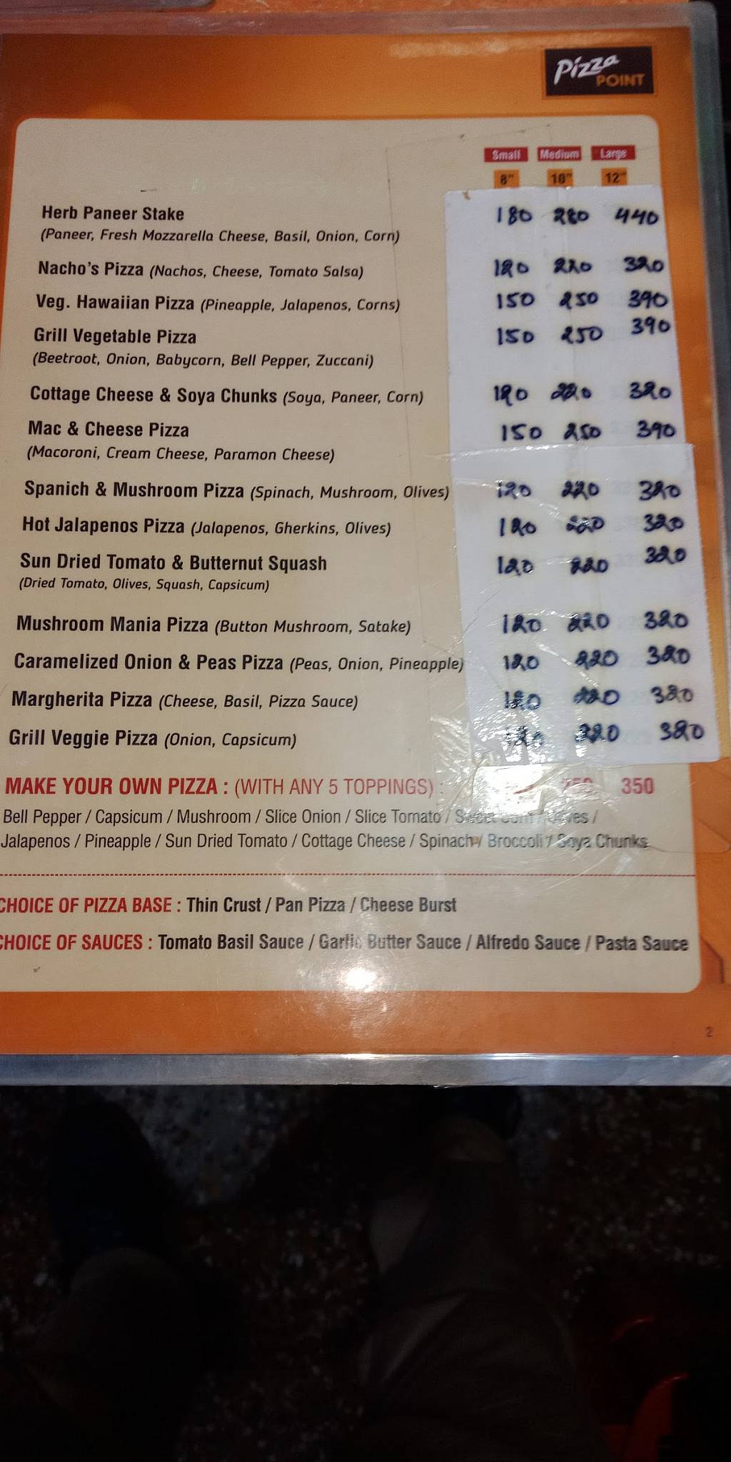 Menu at Pizza Point, Nangal