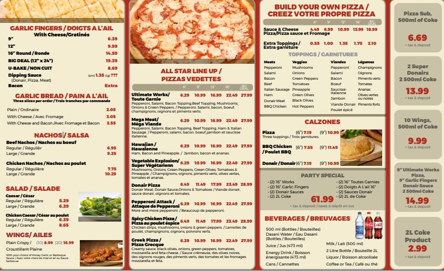 Menu at Pizza Shack restaurant Fredericton Junction