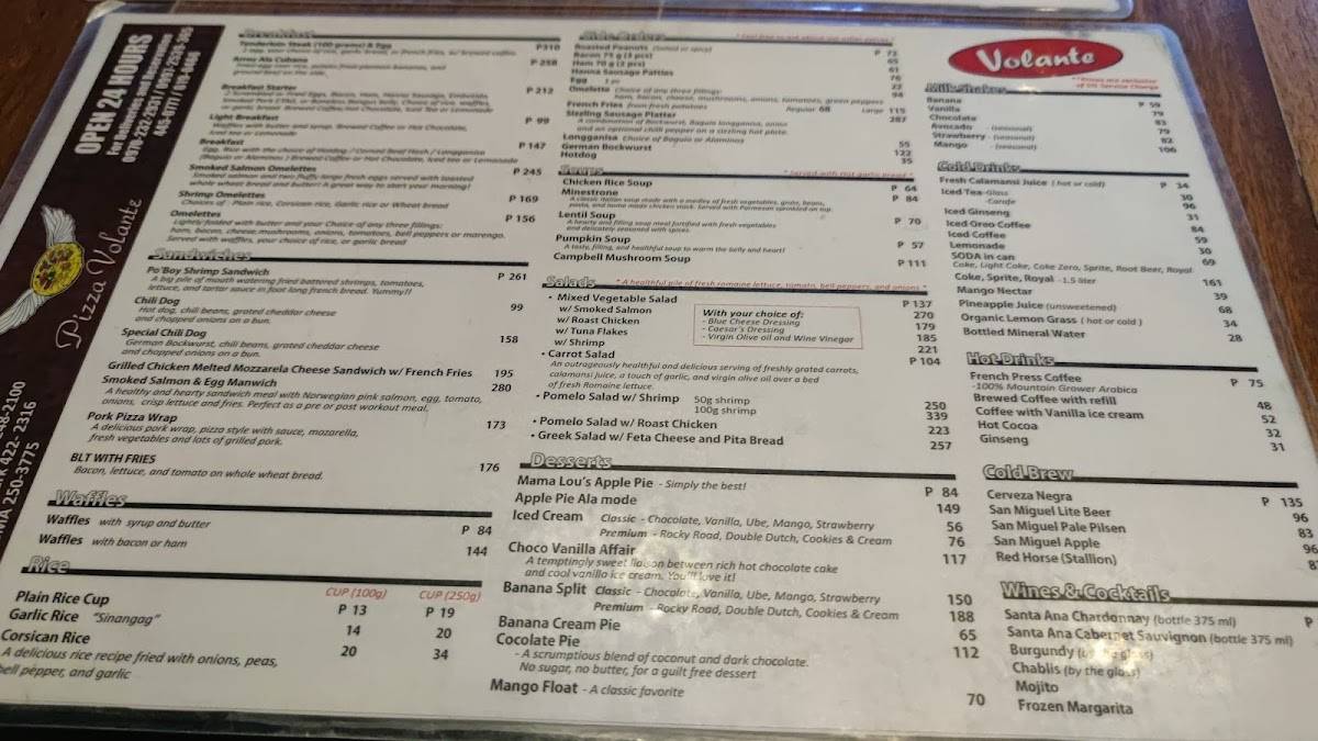Menu at Pizza Volante restaurant, Baguio, CJ88+4M2 Wright Park