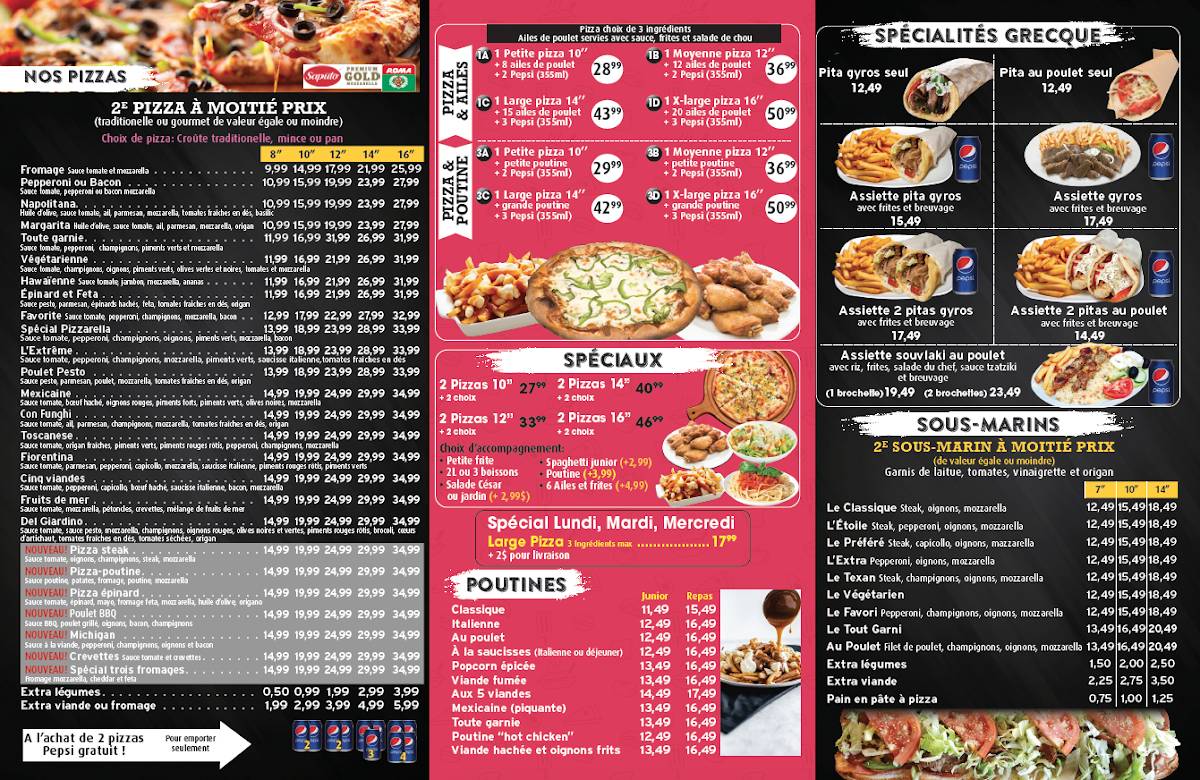 Menu au Restaurant Pizzarella, Montréal-Est