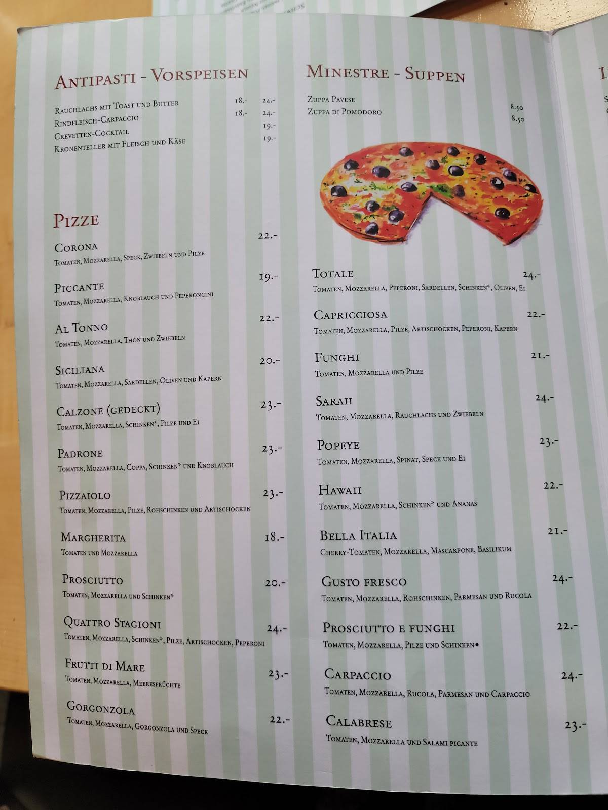 Carta de Restaurant Pizzeria Krone Baar, Baar