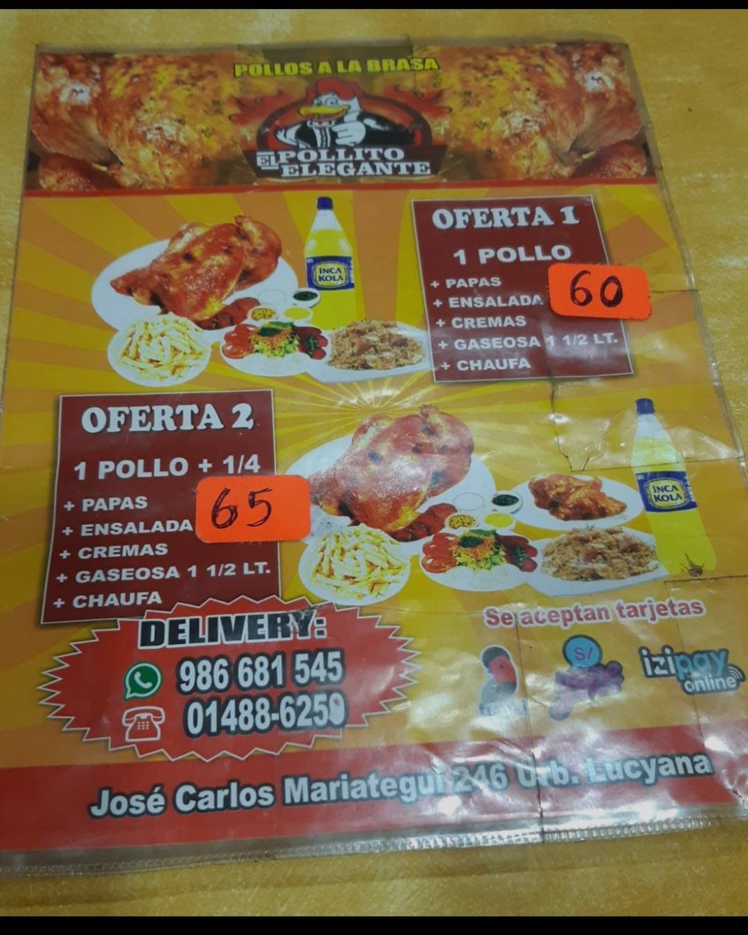 Menu at Pollos a la Brasa "EL POLLITO ELEGANTE" restaurant, Carabayllo ...