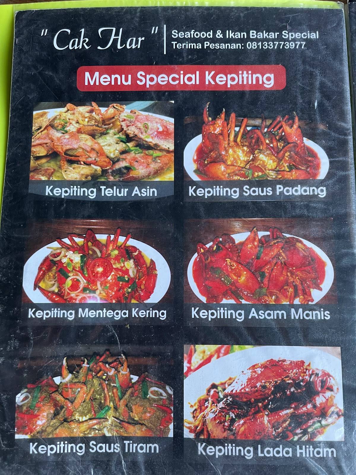 Menu at Pondok Seafood Cak Har restaurant, Denpasar