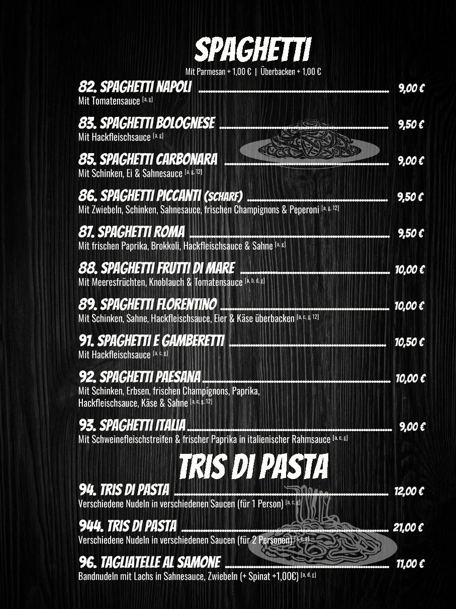 Speisekarte von Popeye's Grande Pizza, Mayen