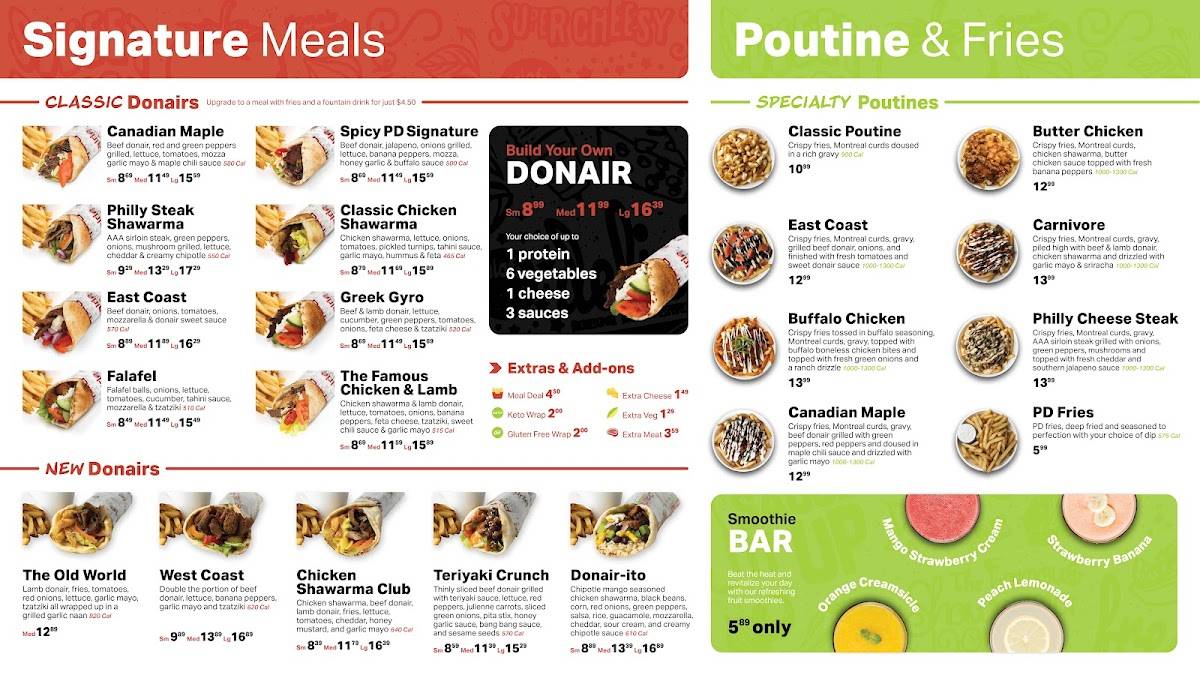 Menu at Prairie Donair Chappelle Commons fast food, Edmonton