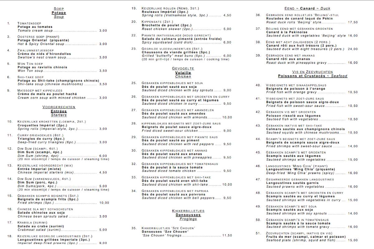 Menu at President (Restaurant), Hoeilaart
