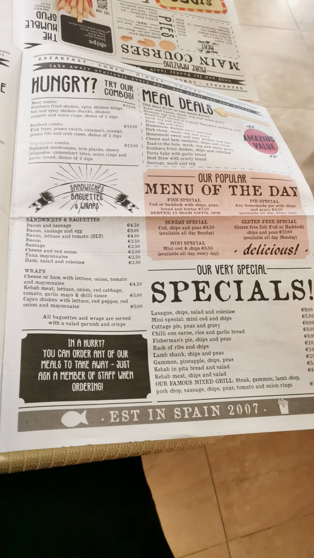 Menu at Quesada Fish and Chips restaurant, Quesada