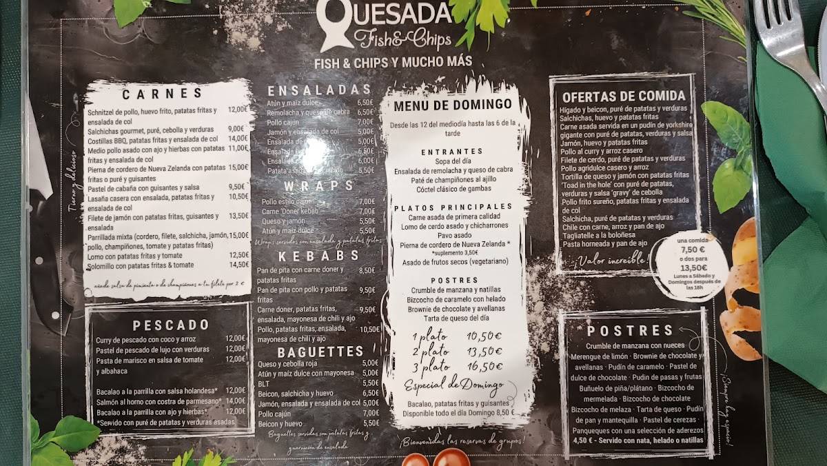 Menu at Quesada Fish and Chips restaurant, Quesada
