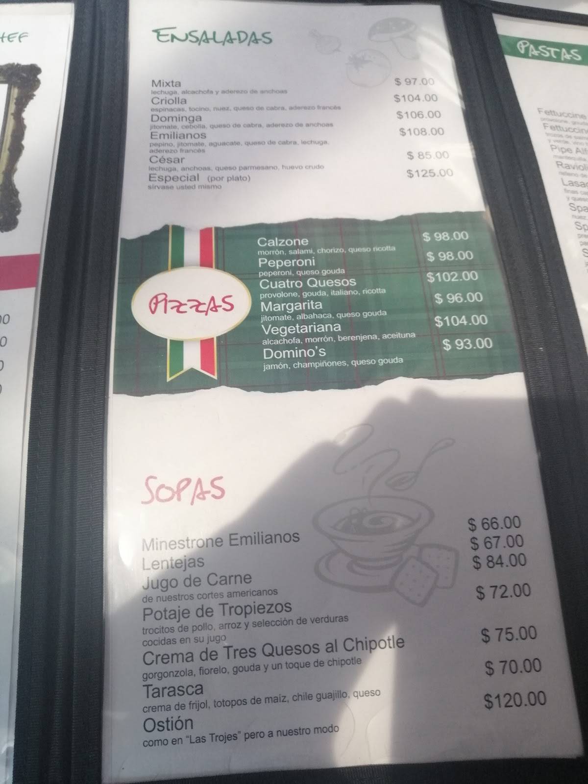 Carta de RESTAURANTE EMILIANOS, Morelia, Artilleros de 1847 1643
