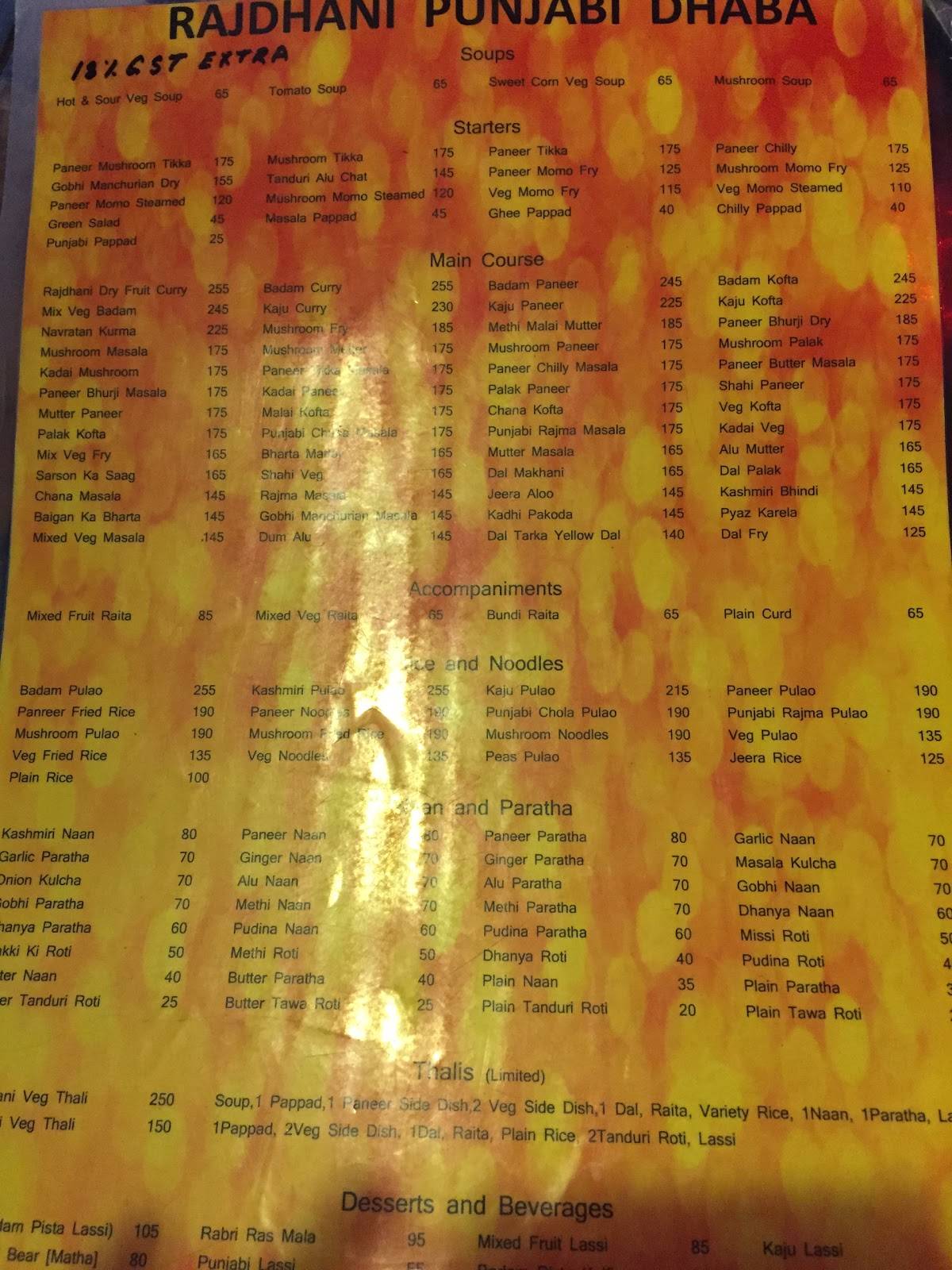 Menu at Rajdhani Punjabi Dhaba Veg Restaurant, Chennai, New