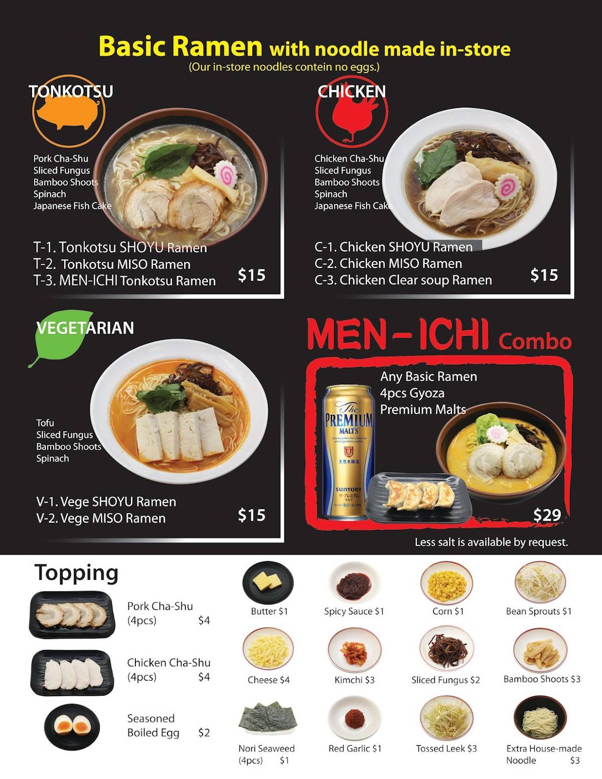 Menu at Ramen House MEN-ICHI restaurant, Auckland, Unit H/491 Pakuranga Rd