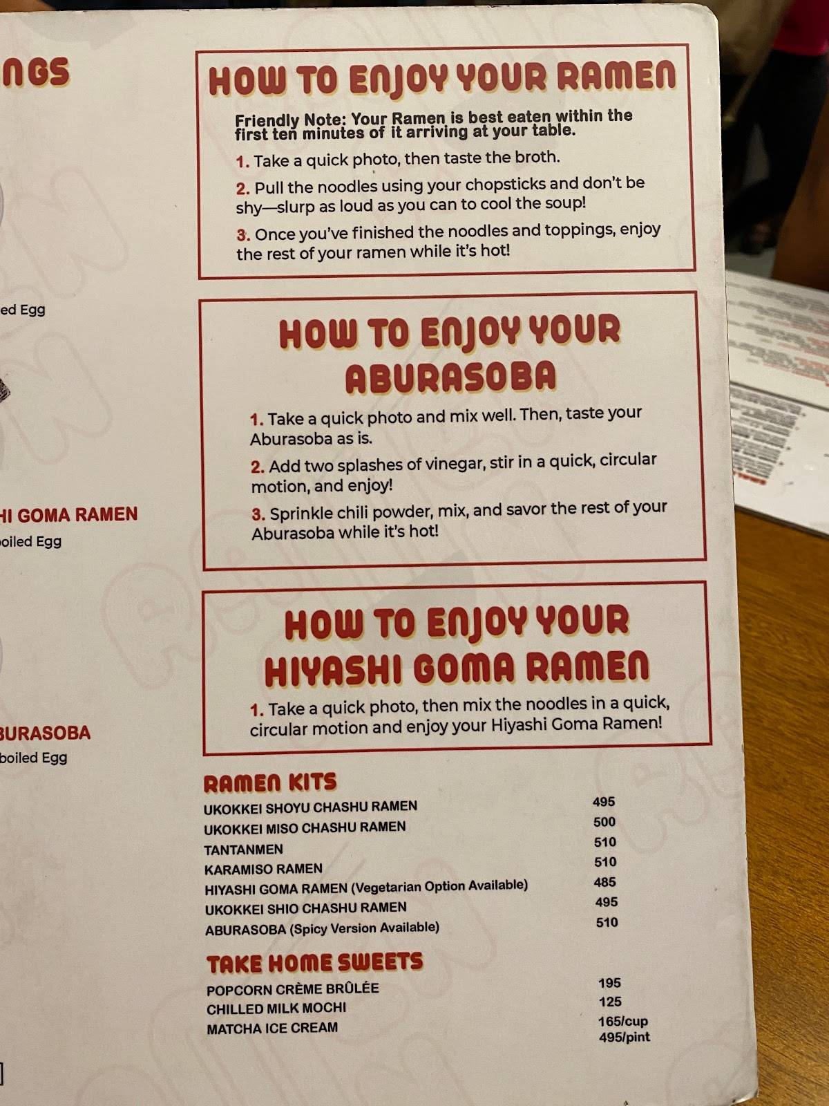 Carta del restaurante Ramen Ron Rockwell, Makati