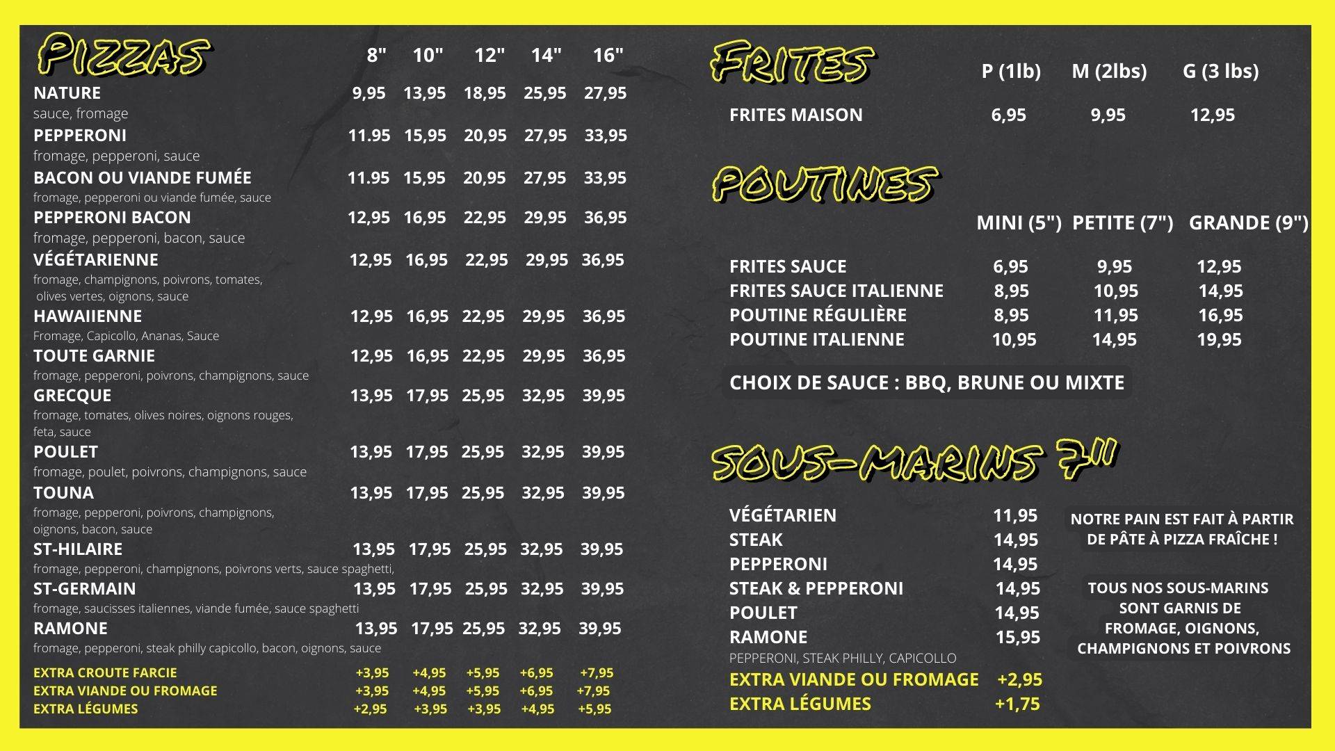 Menu au Ramone Pizzéria St-Germain restaurant, Saint-Germain-de-Grantham