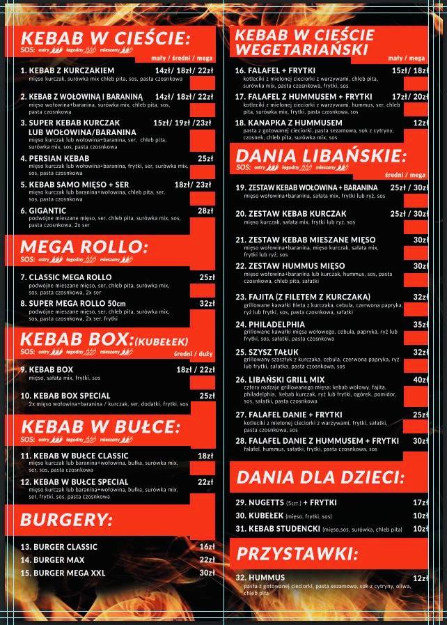 Carta del restaurante Red Chili Kebab, Orzesze