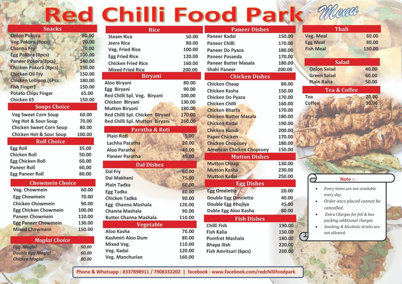 Menu at Red Chilli Food Park, India