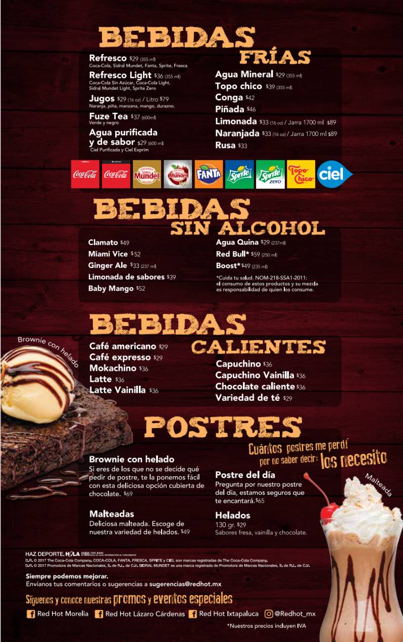 Carta del restaurante Red Hot Grill, Morelia