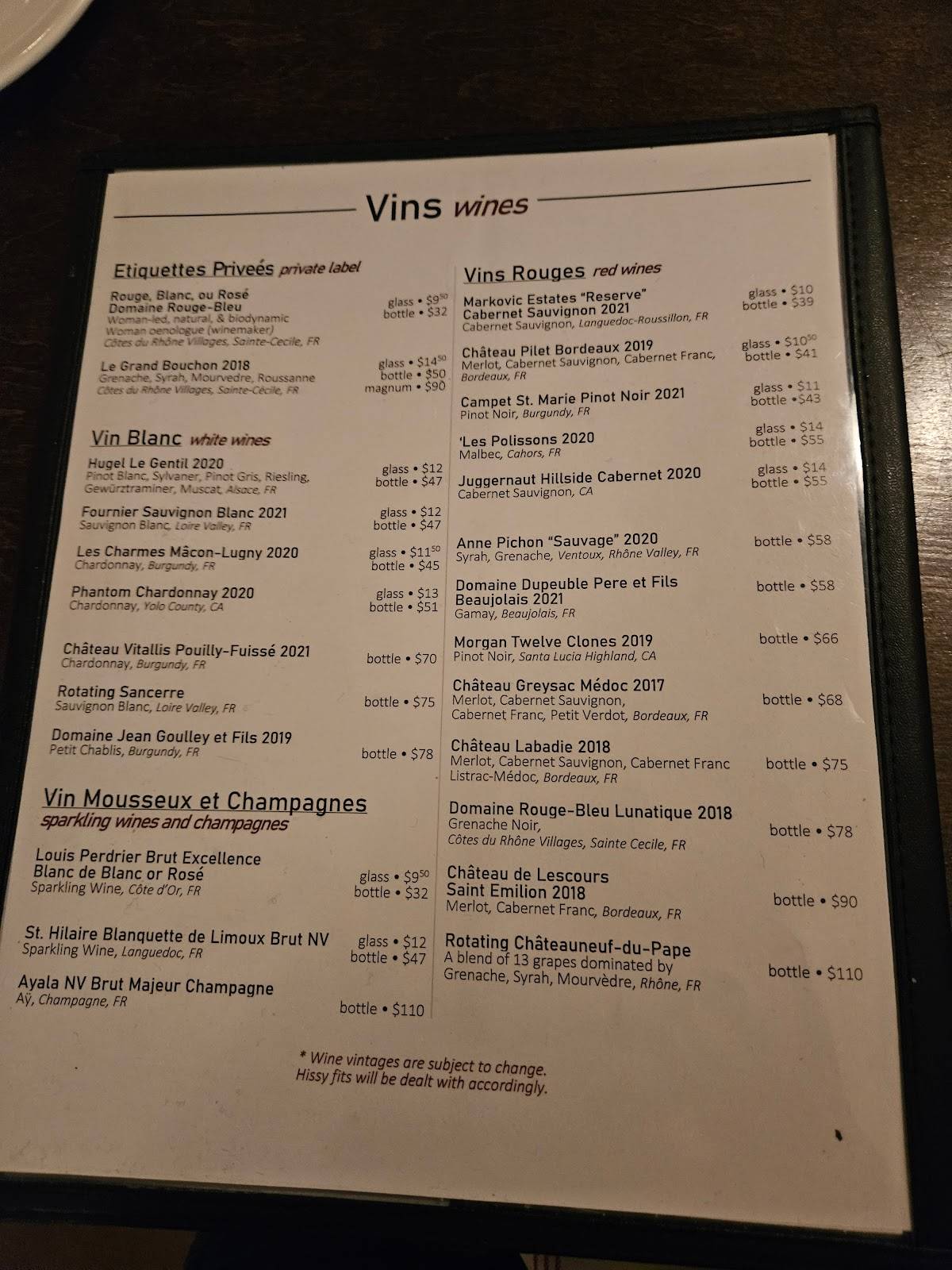 Menu at Rendezvous restaurant, Asheville