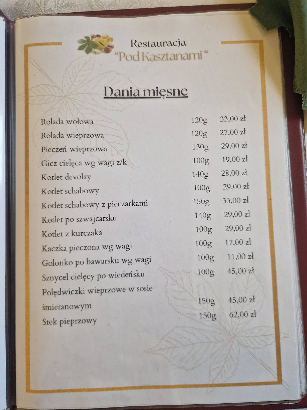 Menu at Restauracja pod Kasztanami - dania z dziczyzny, obiady, wesela ...