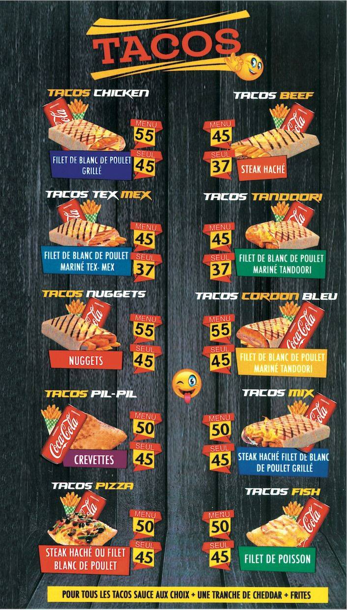 Menu au Restaurant Emoji, Tanger