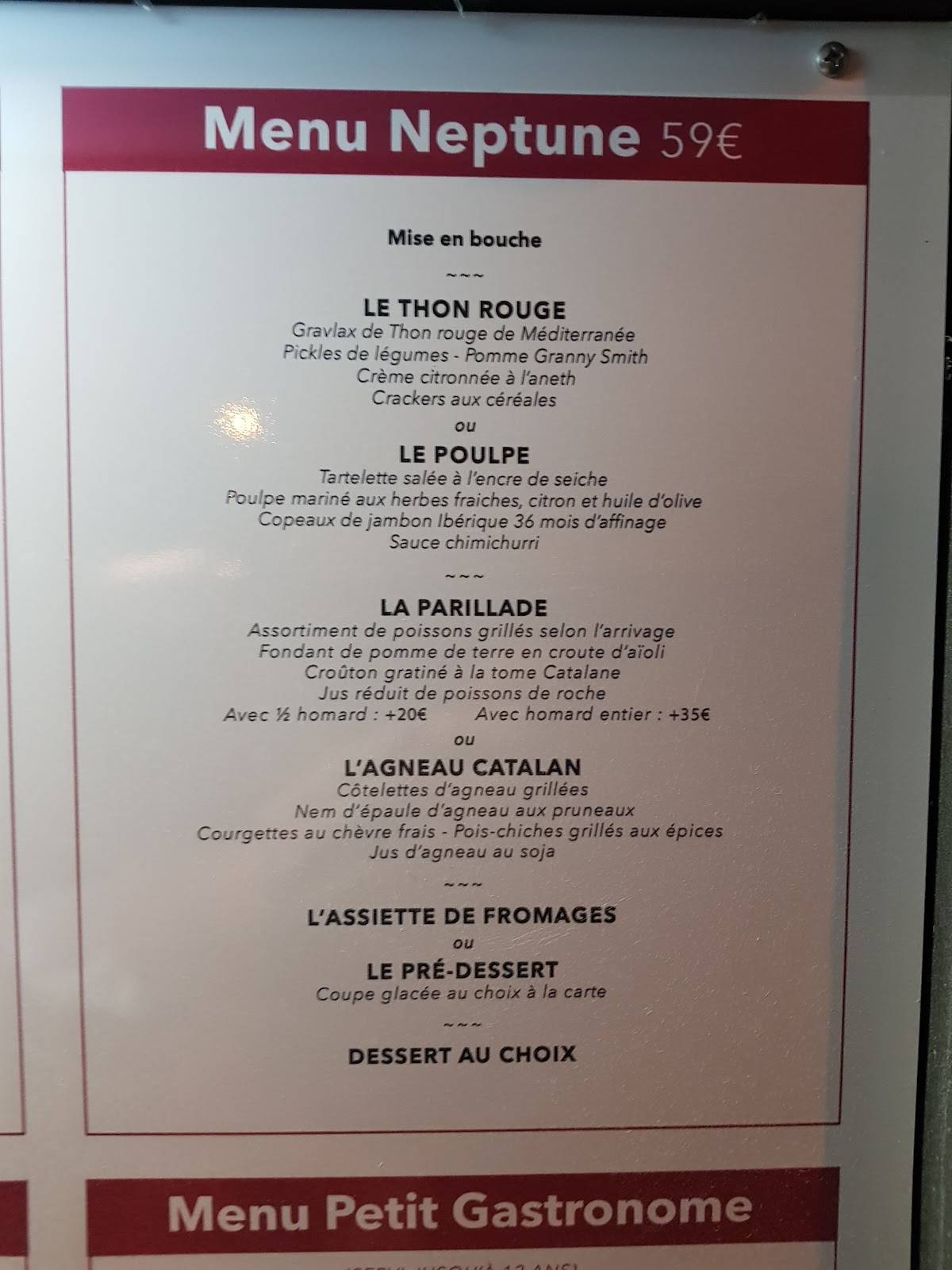 Menu au Restaurant Le Neptune Collioure, Collioure
