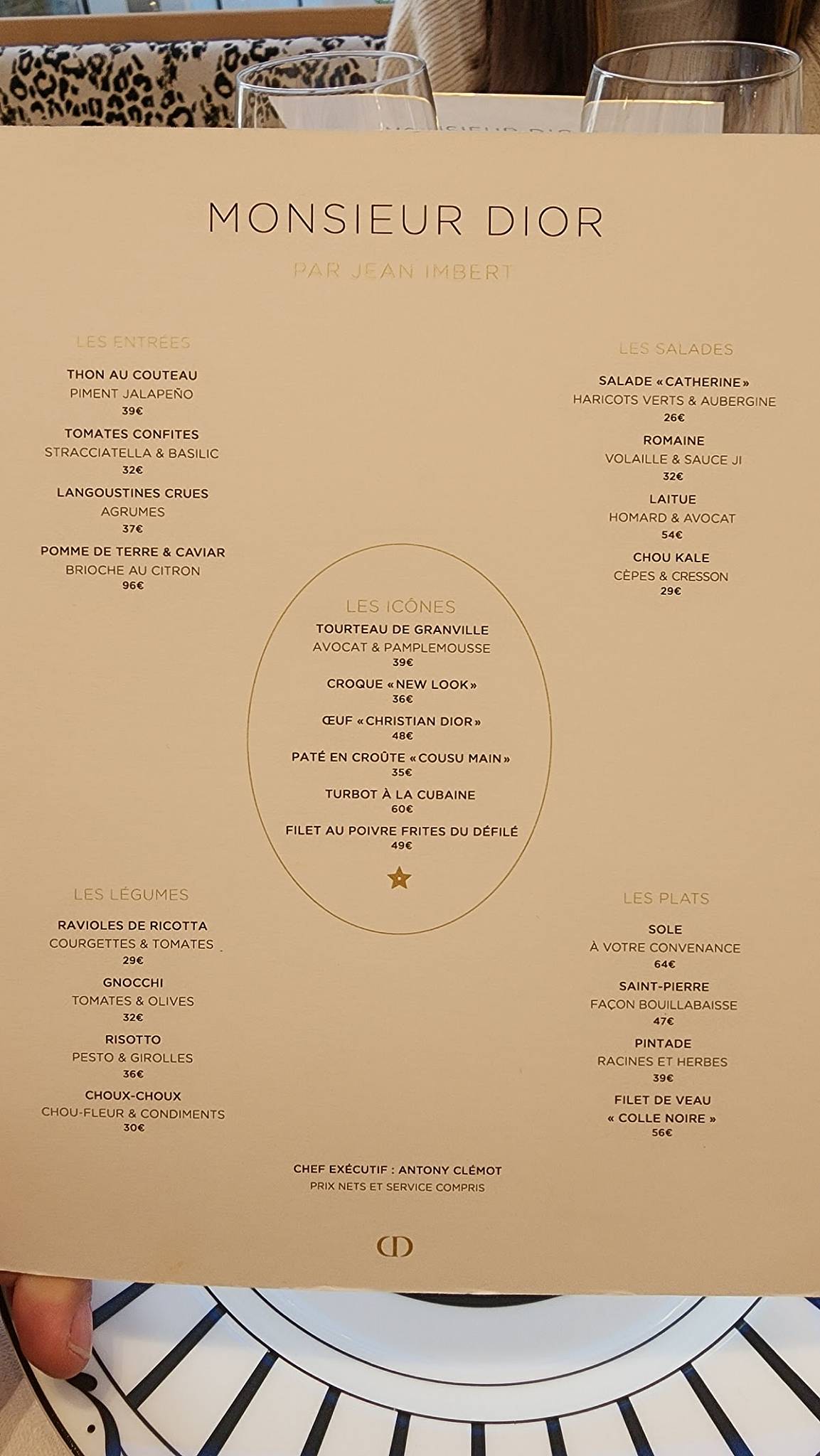 Menu at Restaurant Monsieur Dior, Paris