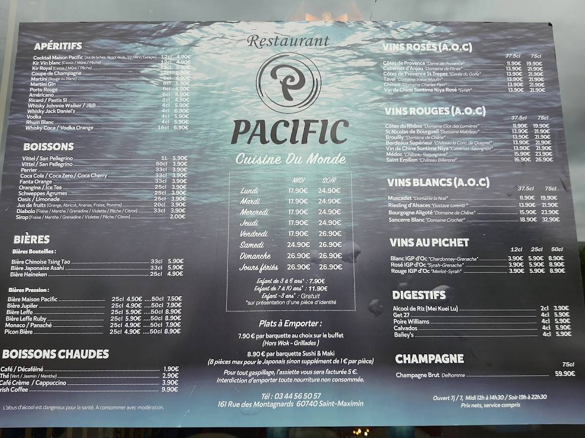 Menu au Restaurant Pacific, Saint-Maximin
