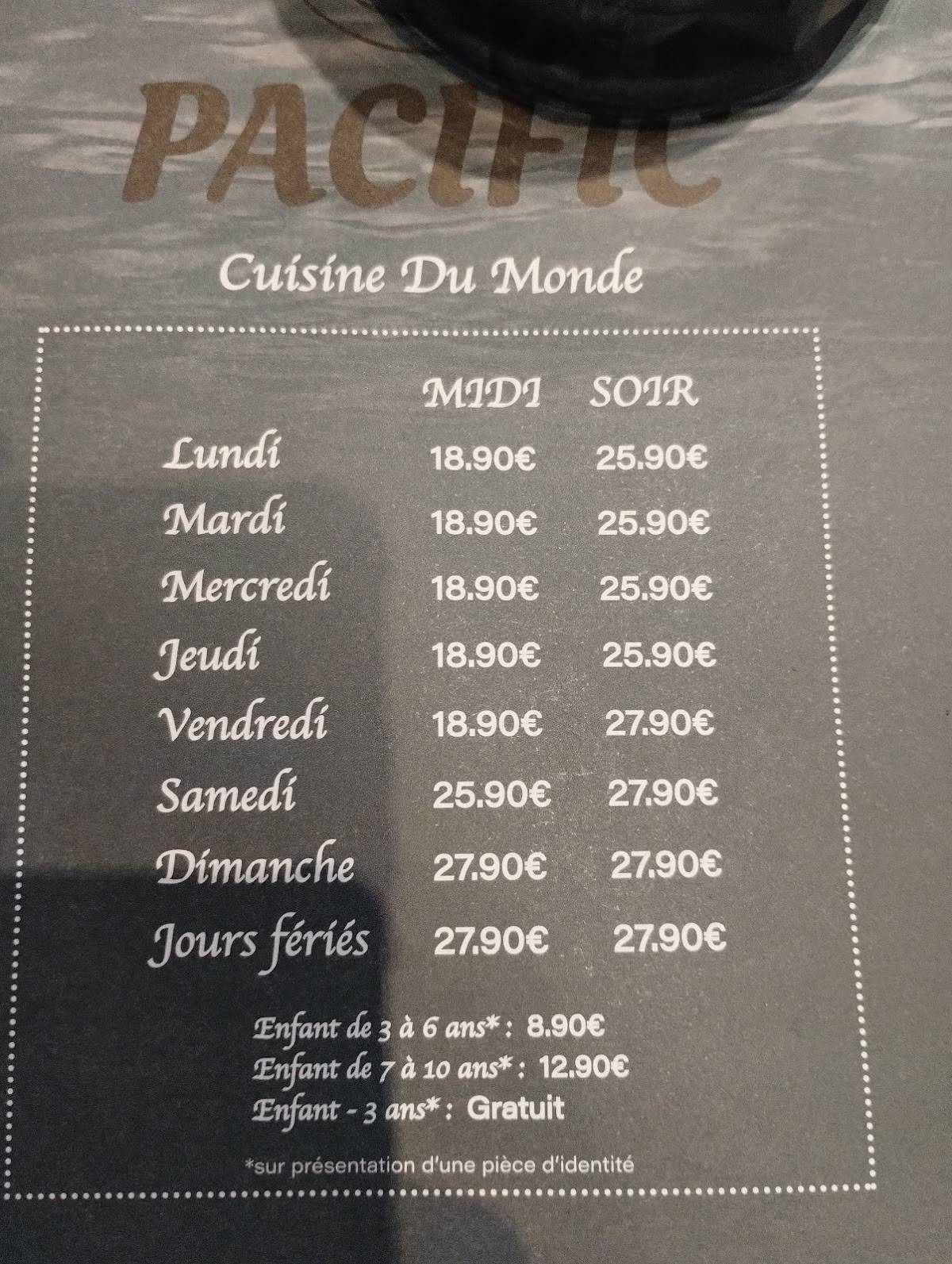 Menu au Restaurant Pacific, Saint-Maximin