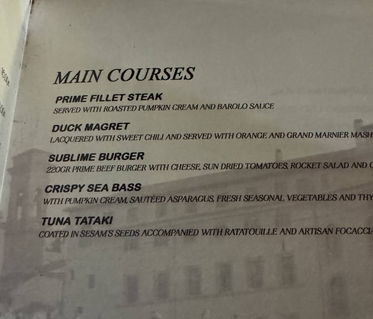 Menu at Restaurant Sublime, La Caleta