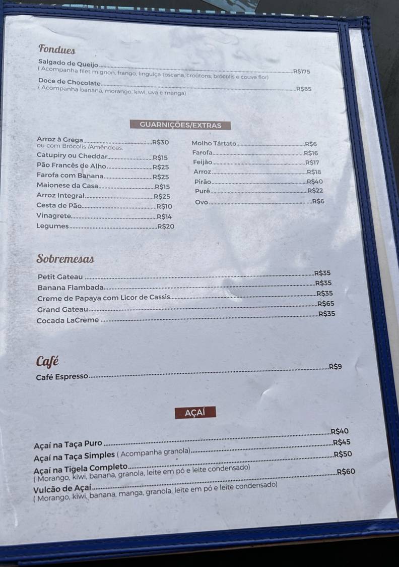 Menu em Restaurante Sabores do Brasil, Guarujá