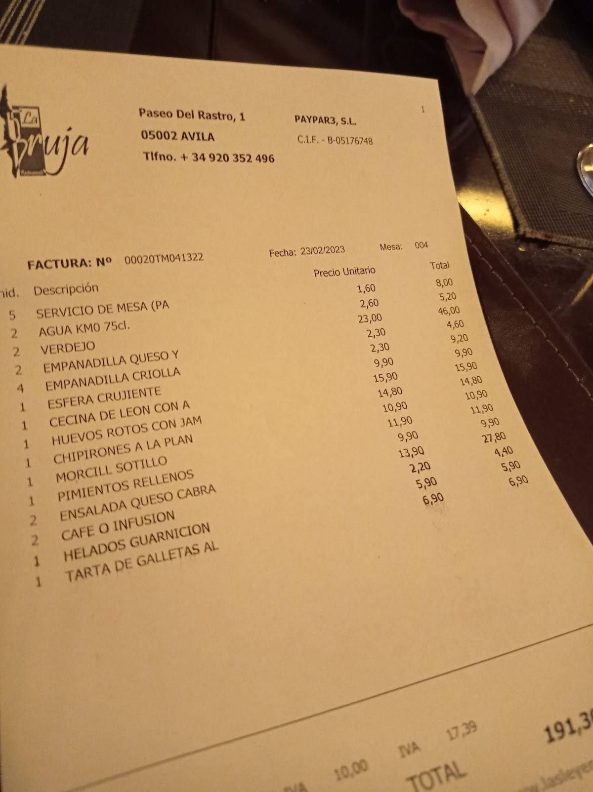 Carta del restaurante Restaurate La Bruja, Carnes a la Brasa, Ávila