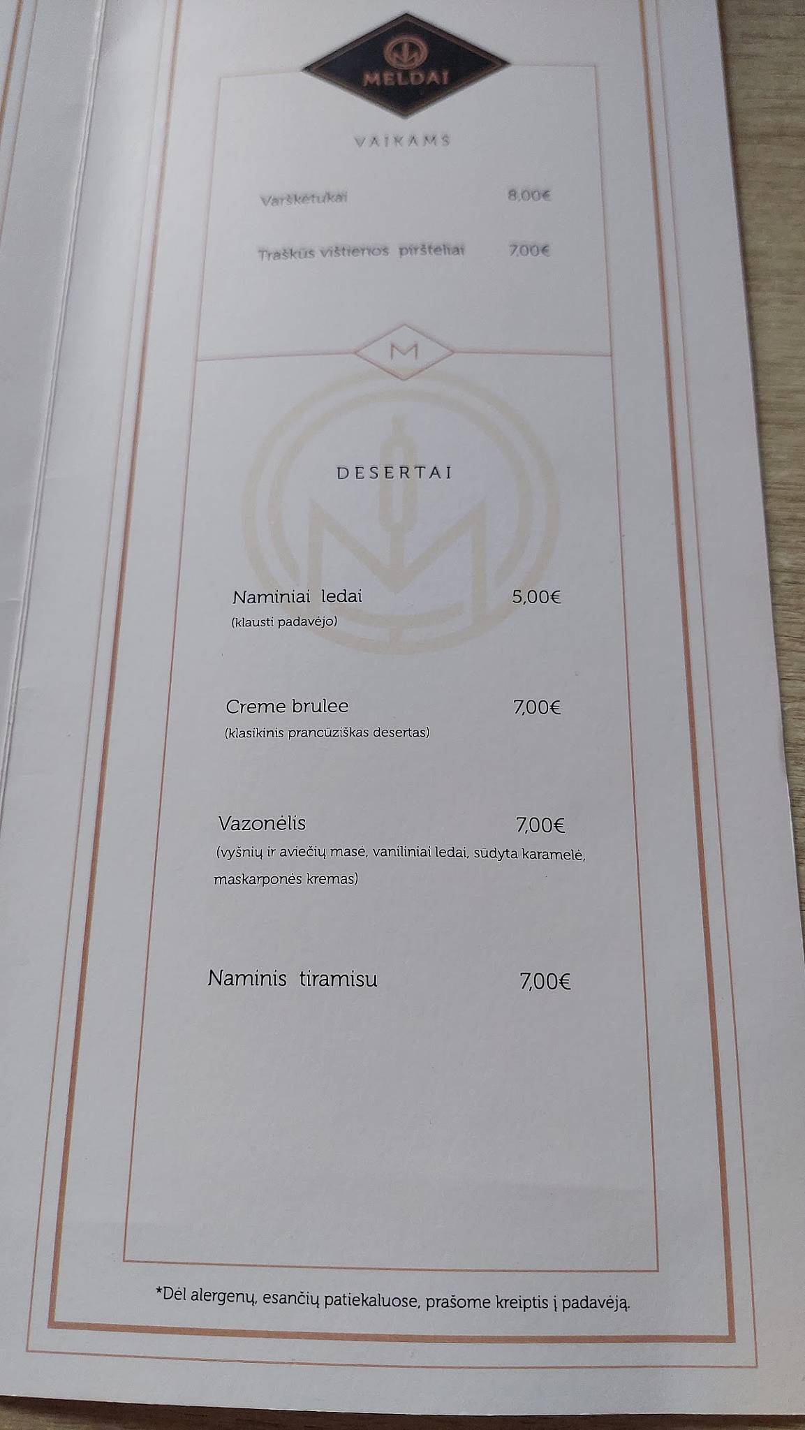 Menu at Resturant Meldai restaurant, Šilalė