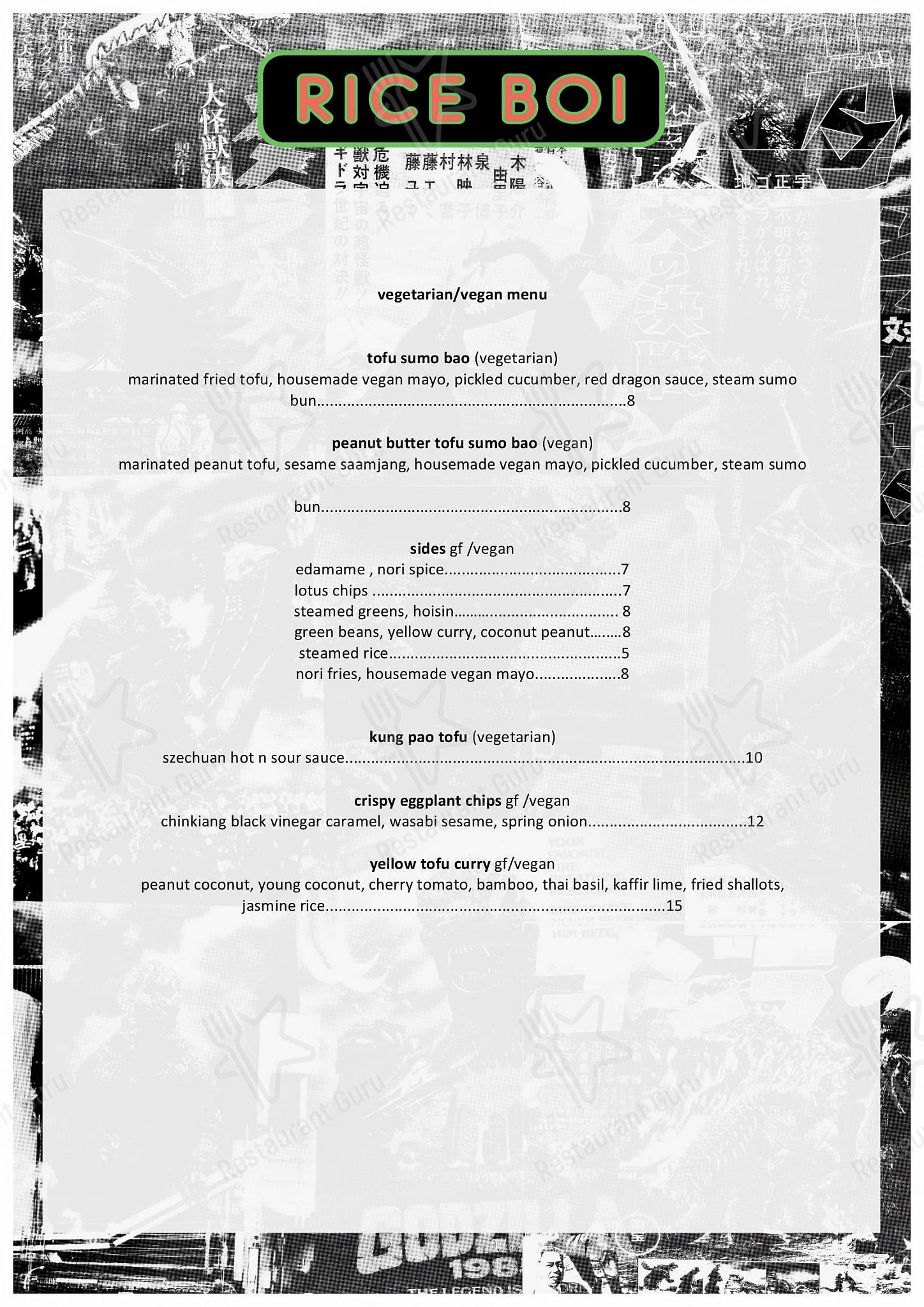 Menu at Rice Boi restaurant, Mooloolaba