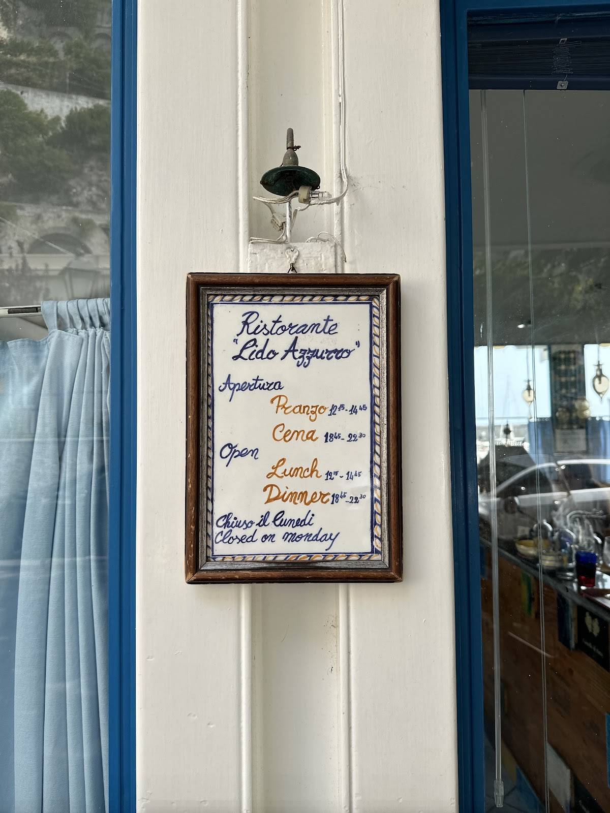 Menu at Ristorante Lido Azzurro, Amalfi, Via Lungomare dei Cavalieri