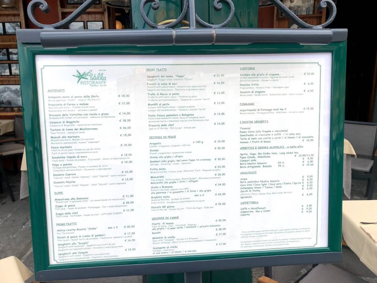 Menu at Ristorante Lo Stella, Portofino