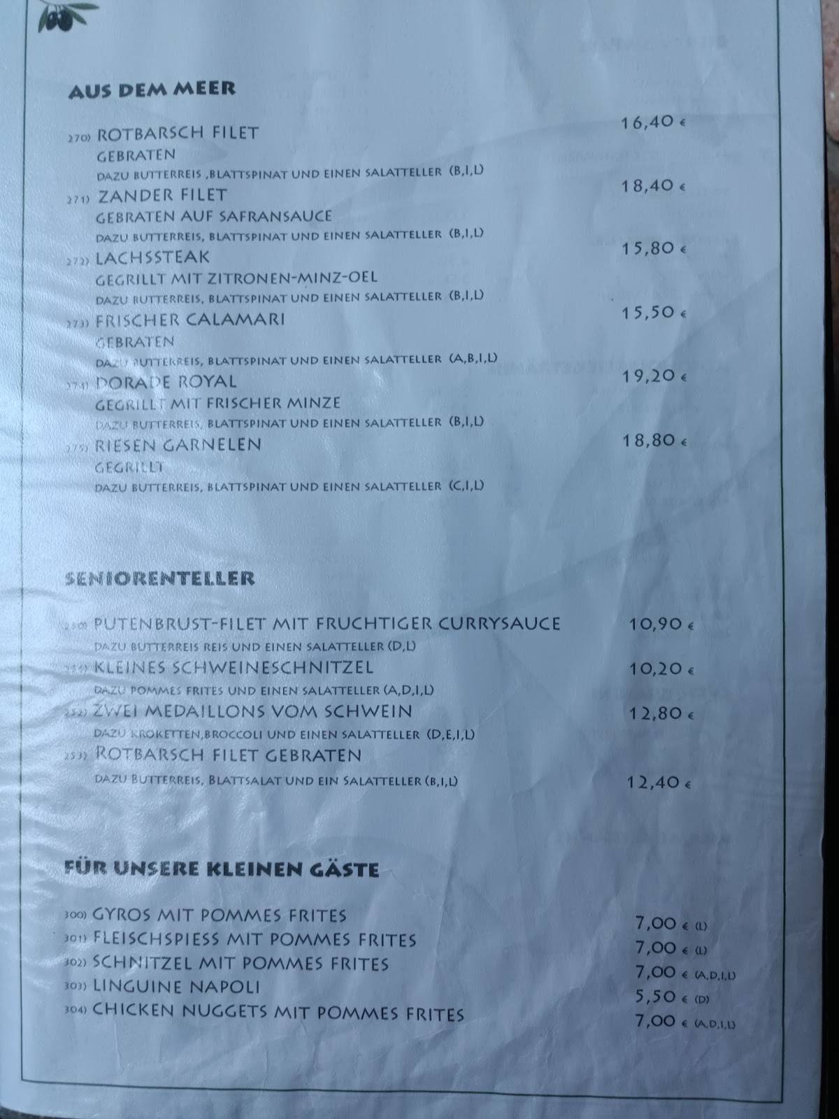 Speisekarte von Viktoria Mediterrane Küche restaurant, Viersen