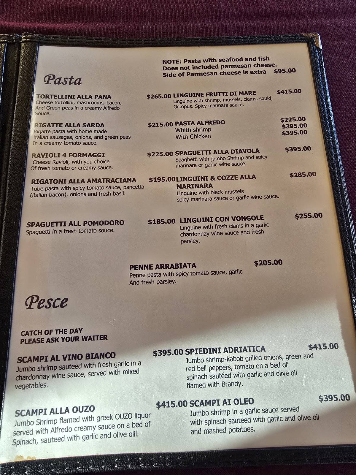 Menu at Ristorante il Mare restaurant, Zihuatanejo