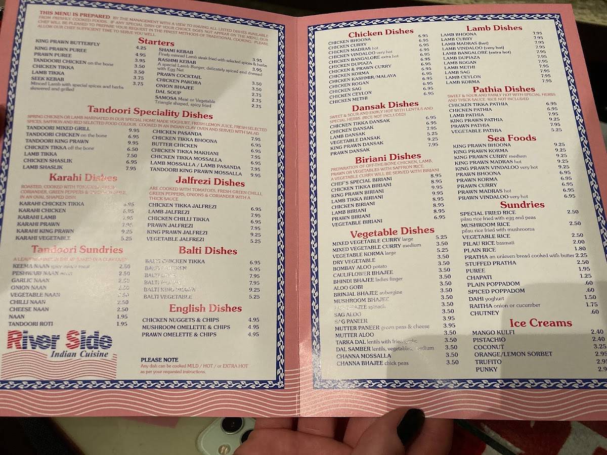 Menu at Riverside Indian Cuisine restaurant, Hampton, 2-4 High St