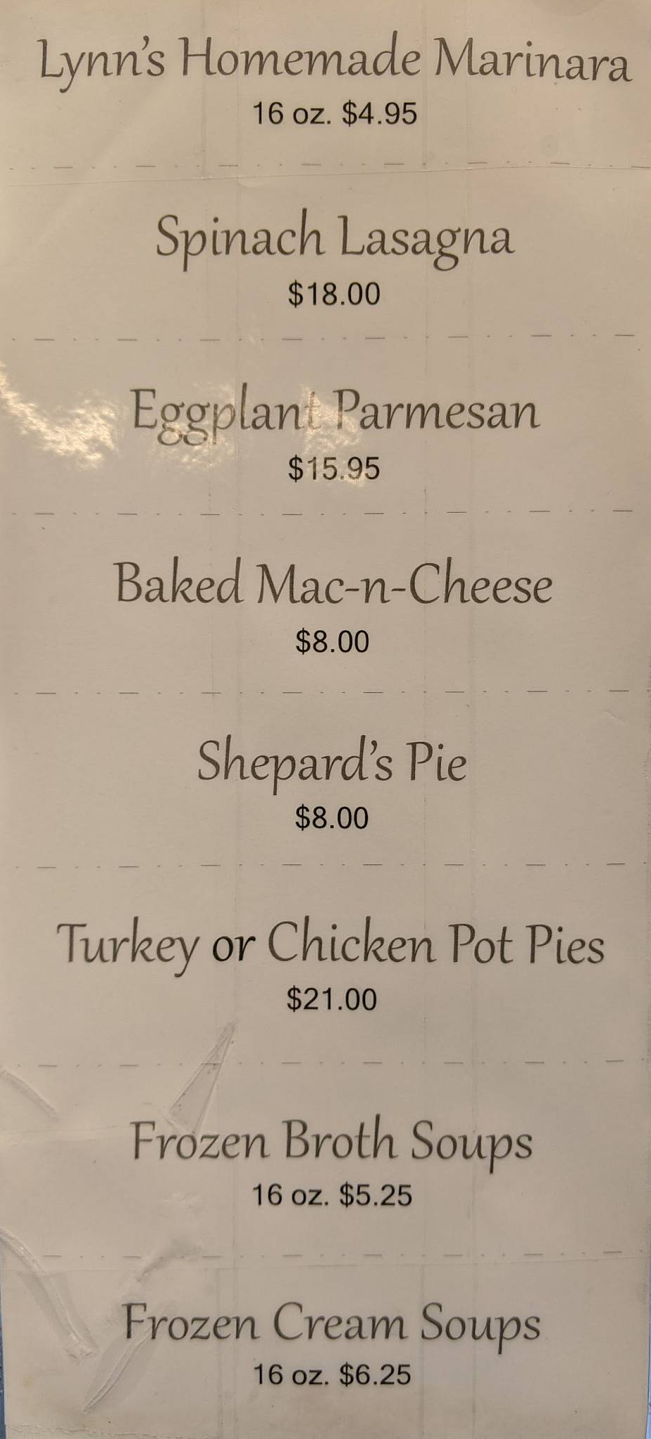 Menu at Riverton General Store restaurant, Barkhamsted