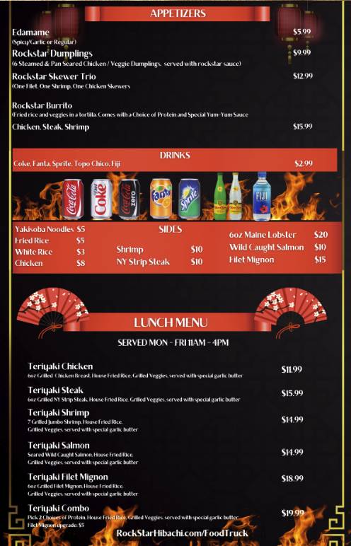 Menu at RockStar Hibachi - Food Truck restaurant, Plano