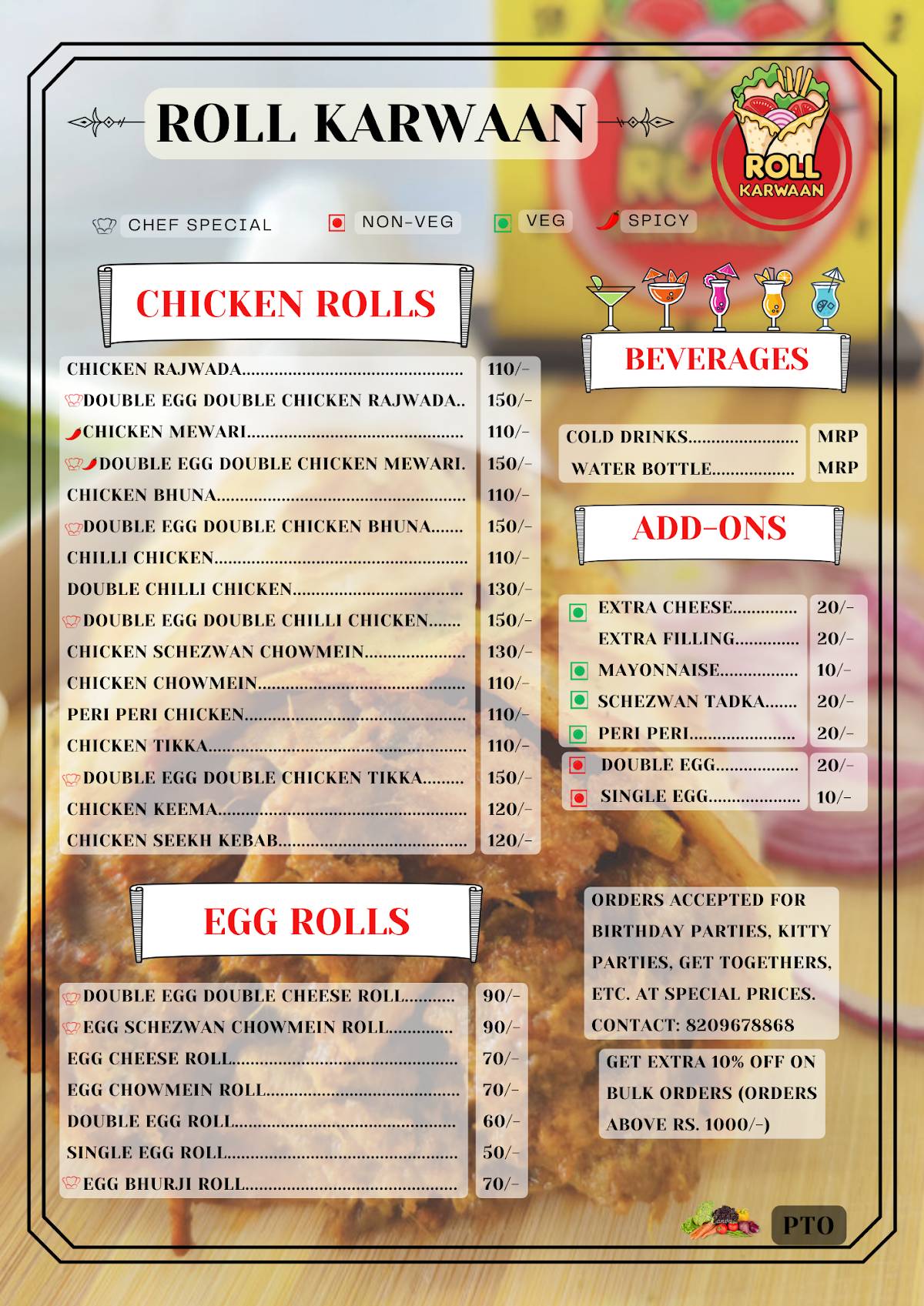 Menu at Roll karwaan, Jaipur, Plot no 4