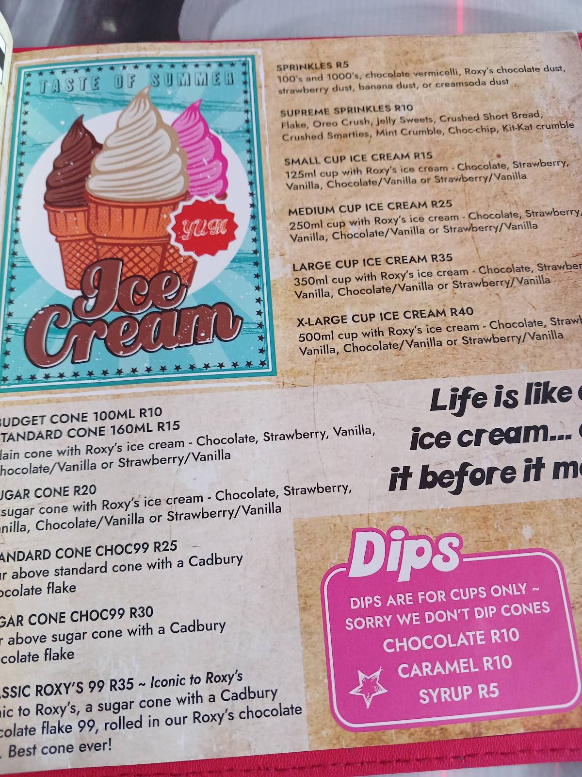 Menu at Roxy's Diner & Ice Cream Parlour restaurant, Welkom
