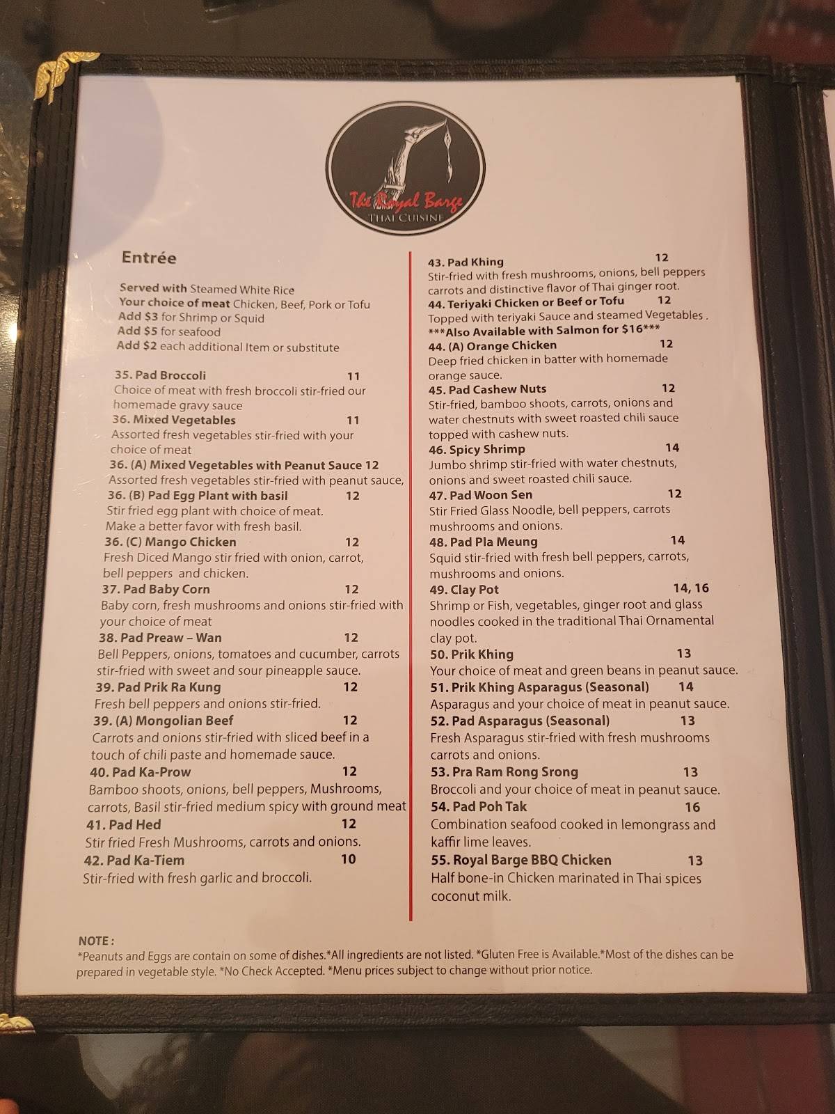 Menu at Royal Barge Thai Cuisine, Grants Pass, 120 SW H St